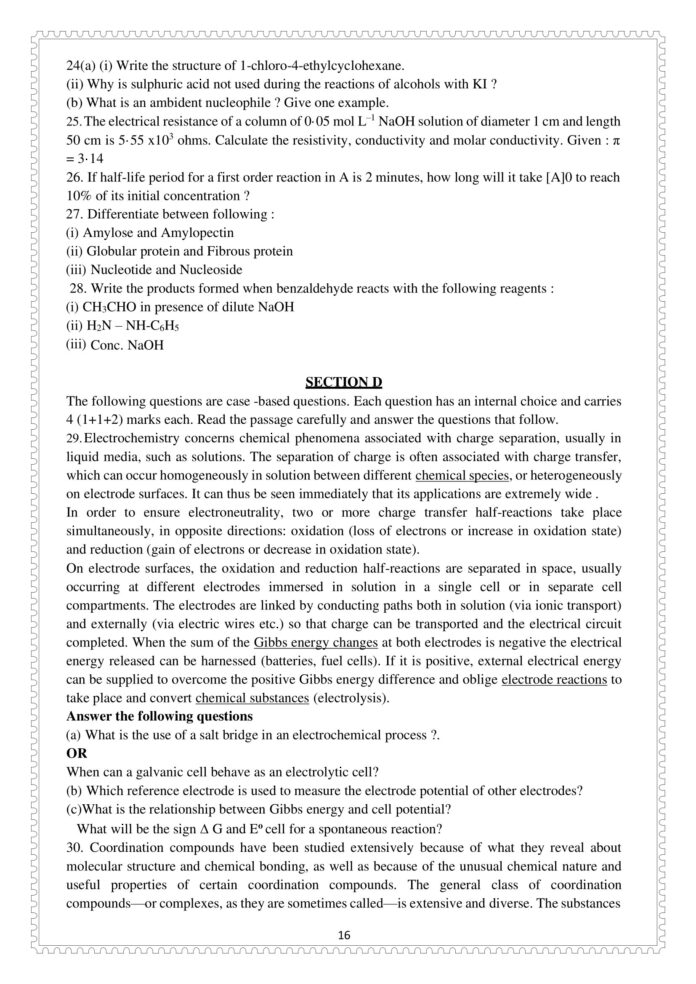 CHEMISTRY SAMPLE PAPER-2 CLASS 12 ALL ABOUT CHEMISTRY