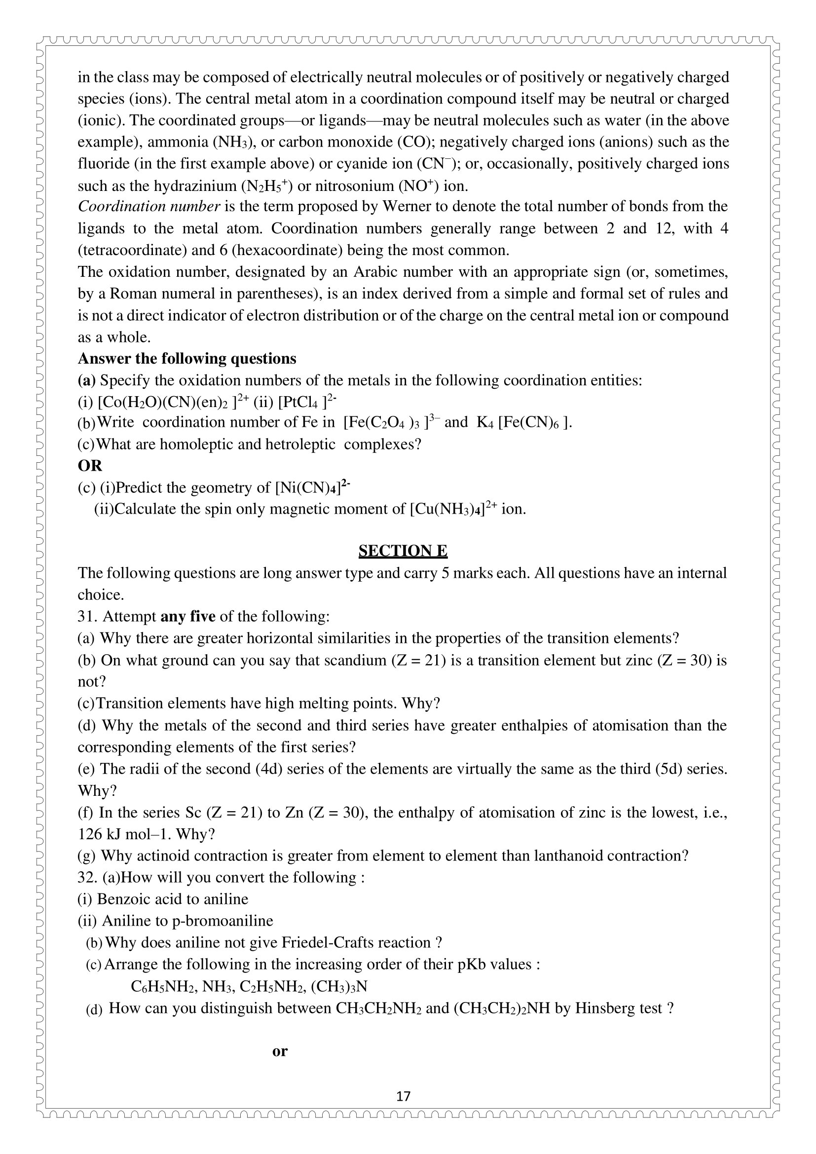 CHEMISTRY SAMPLE PAPER-2 CLASS 12 ALL ABOUT CHEMISTRY