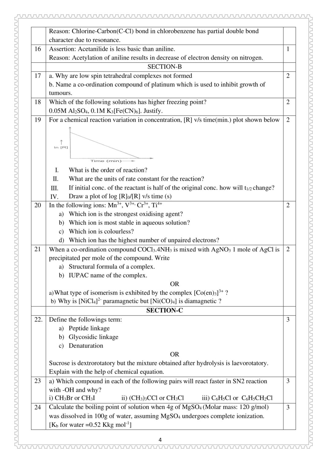 CHEMISTRY SAMPLE PAPER-1 CLASS 12 ALL ABOUT CHEMISTRY
