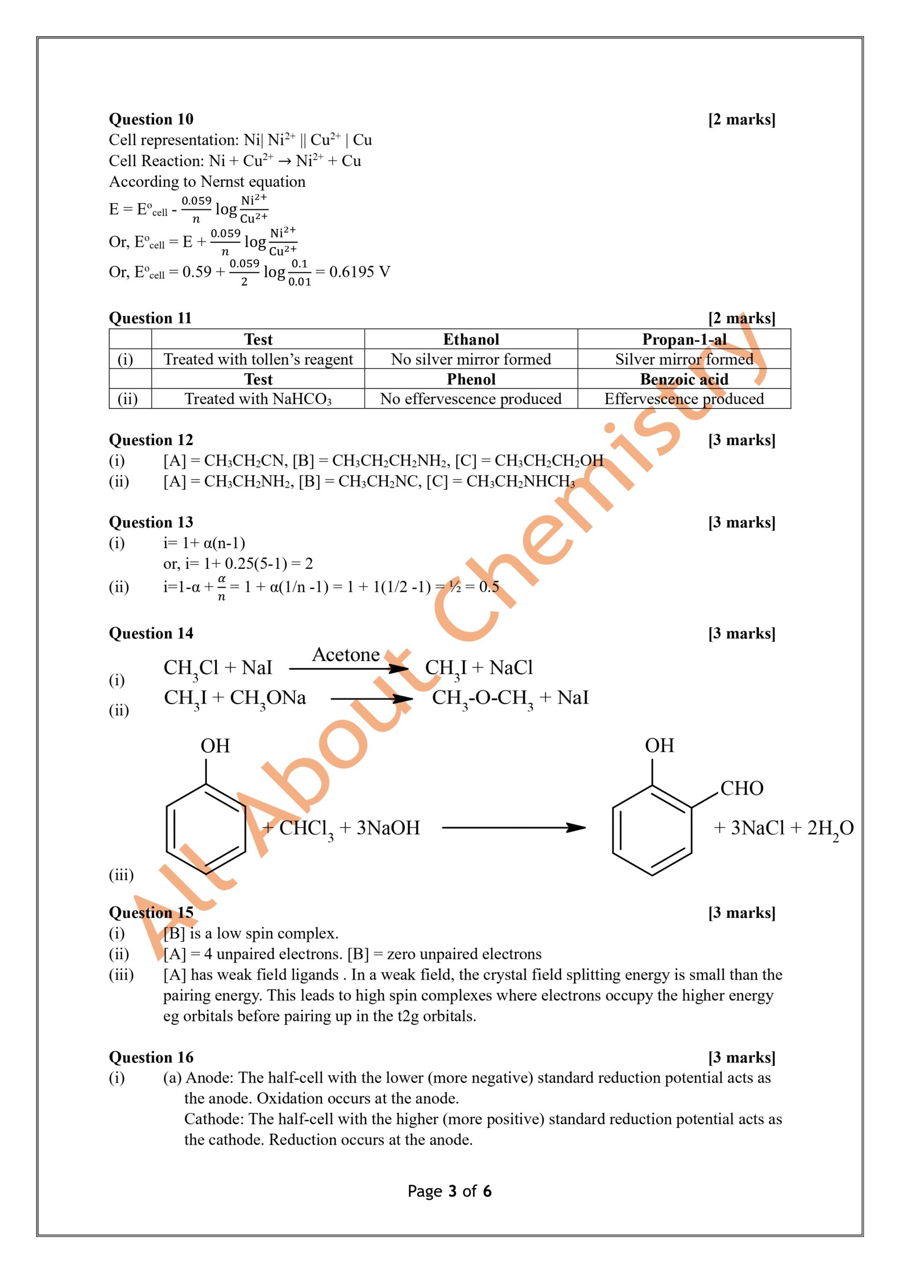 ISC CHEMISTRY 2025 ANSWER KEY ALL ABOUT CHEMISTRY