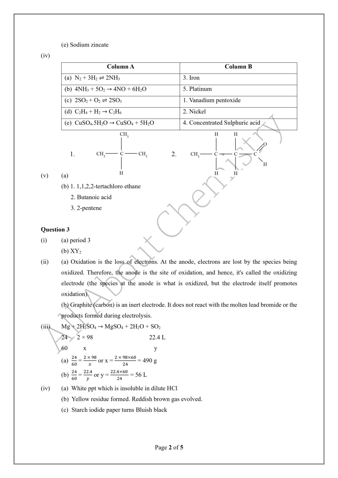 ICSE CHEMISTRY 2025 ANSWER KEY ALL ABOUT CHEMISTRY
