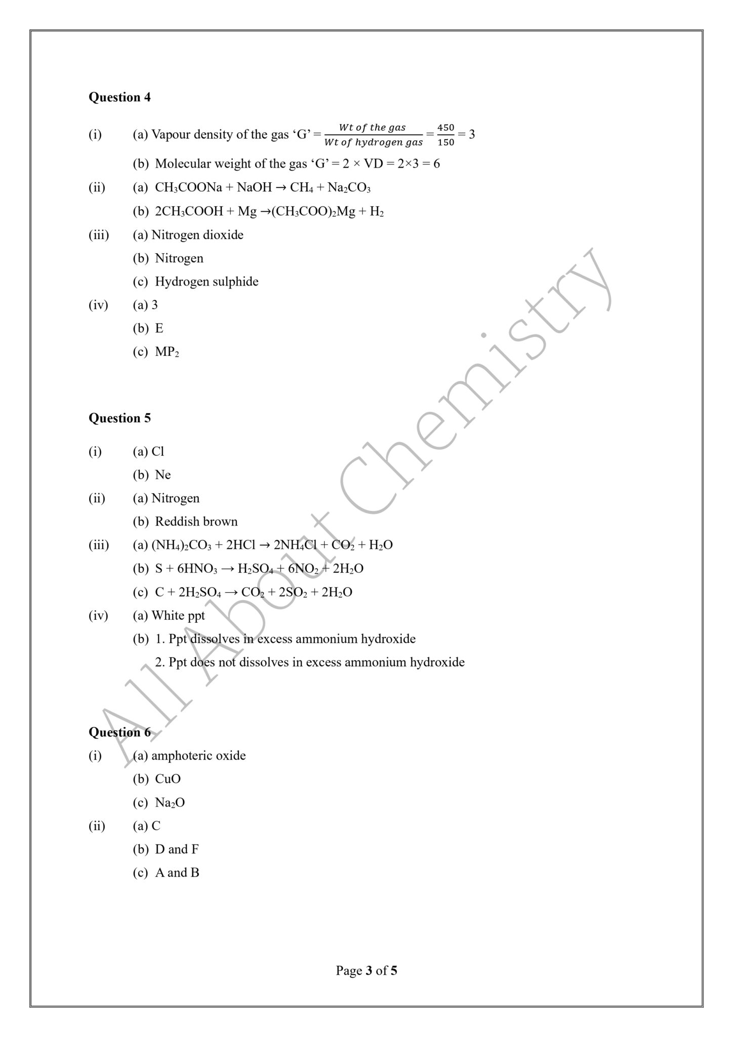 ICSE CHEMISTRY 2025 ANSWER KEY ALL ABOUT CHEMISTRY